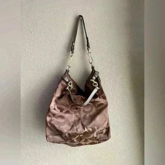 Coach | Bags | Coach Brooke 4146 Brown Canvasleather Signature Hobo ...